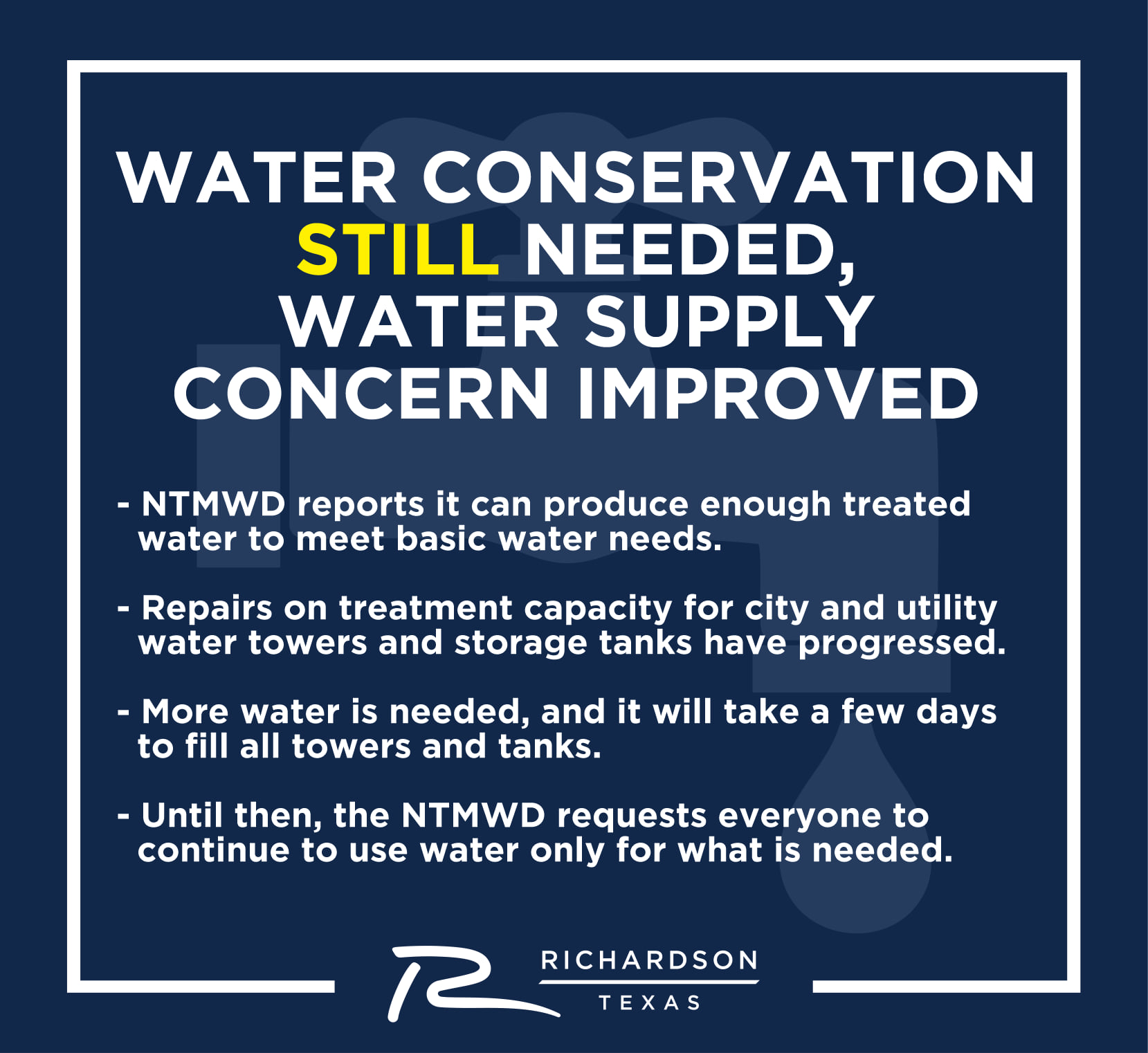 Water Conservation Still needed, water supply concern improved ...