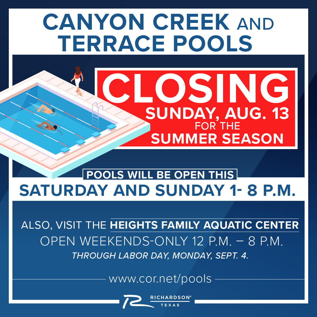 Canyon Creek, Terrace Pools Close Sunday | Richardson Today