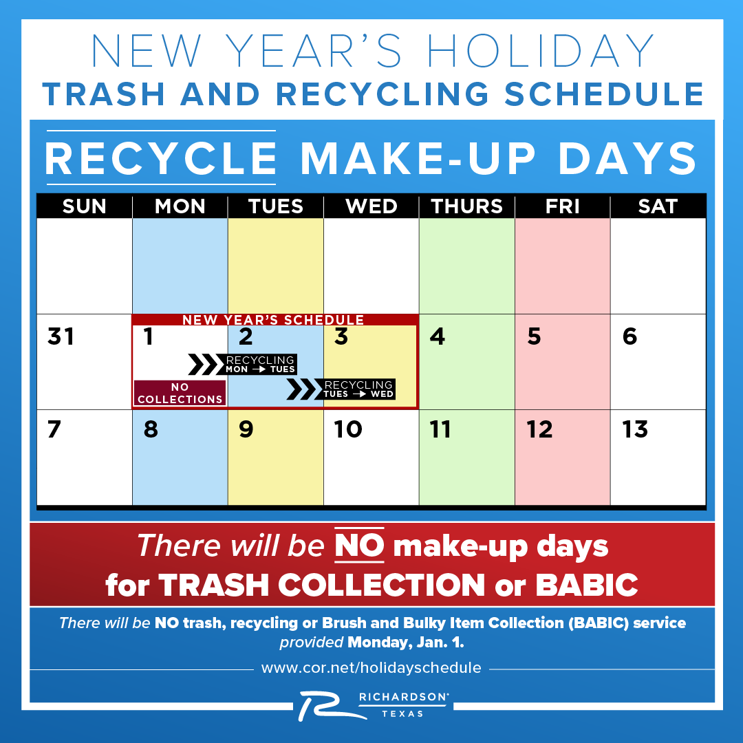 COR Holiday Trash/Recycling Schedule, Building Schedule | Richardson Today